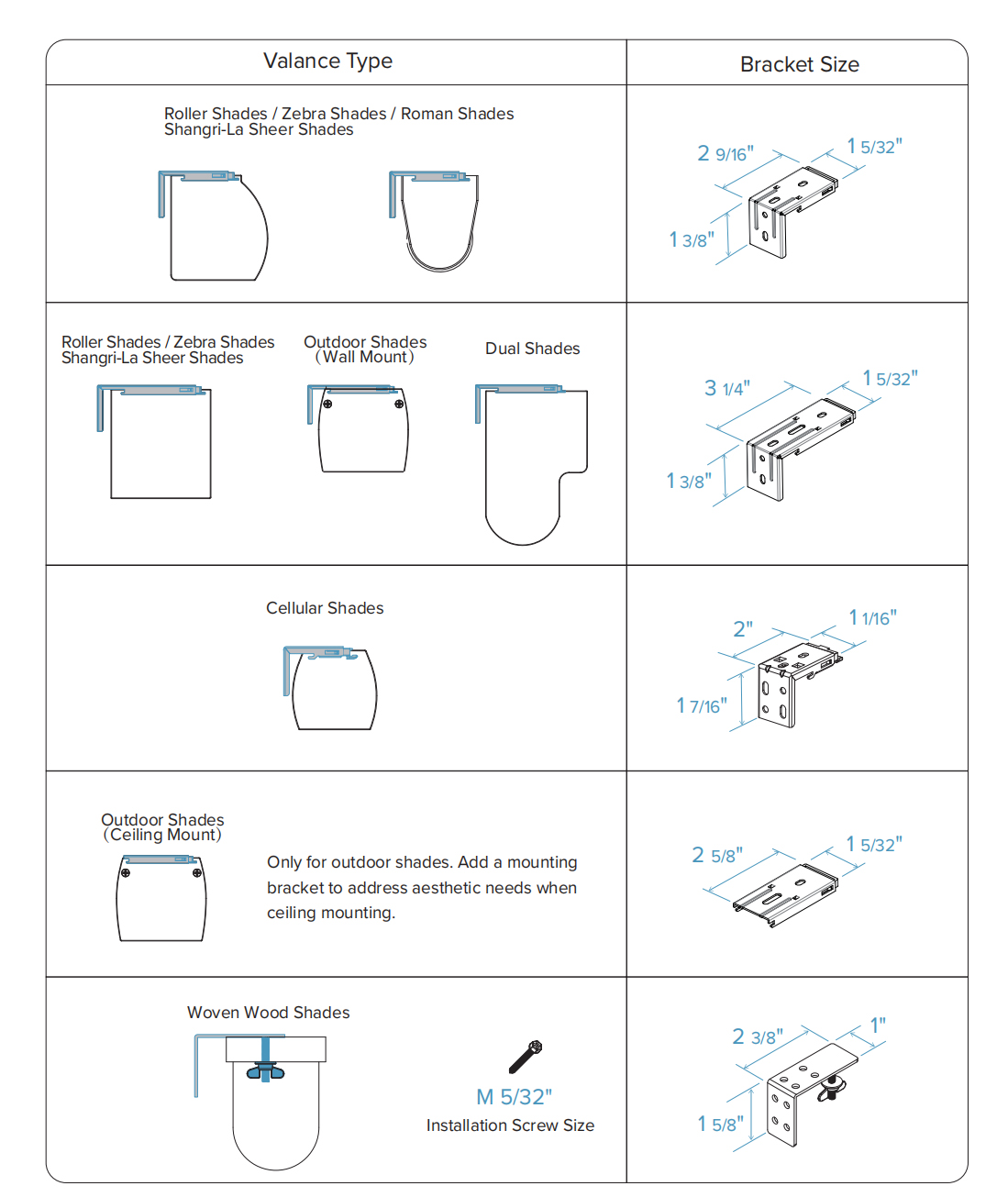Shades Brackets Size Details – SmartWave Shades