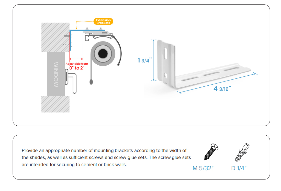 Shades Brackets Size Details – SmartWave Shades